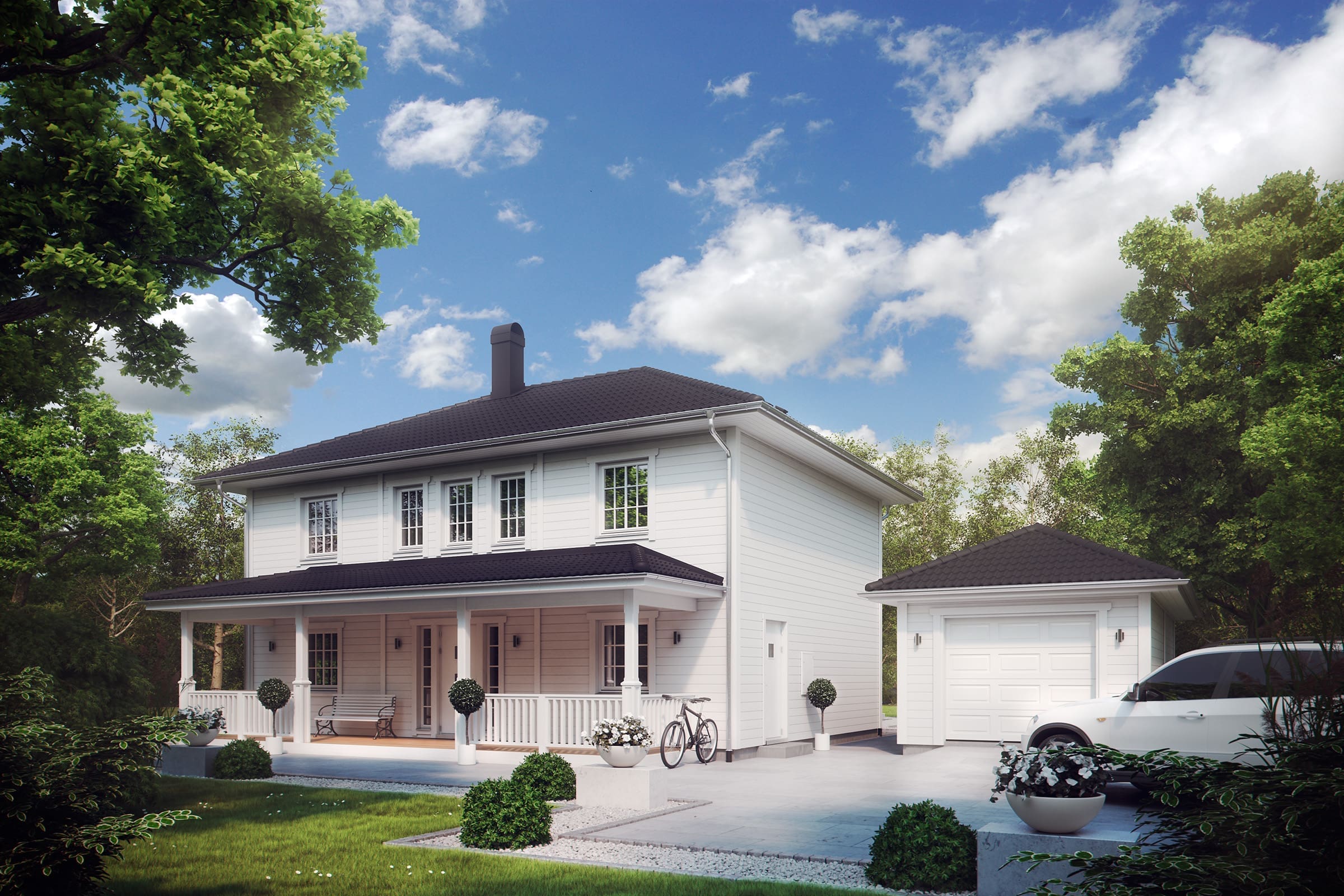 New England-hus i 2 plan, valmat tak – Balans Vinkel Valm