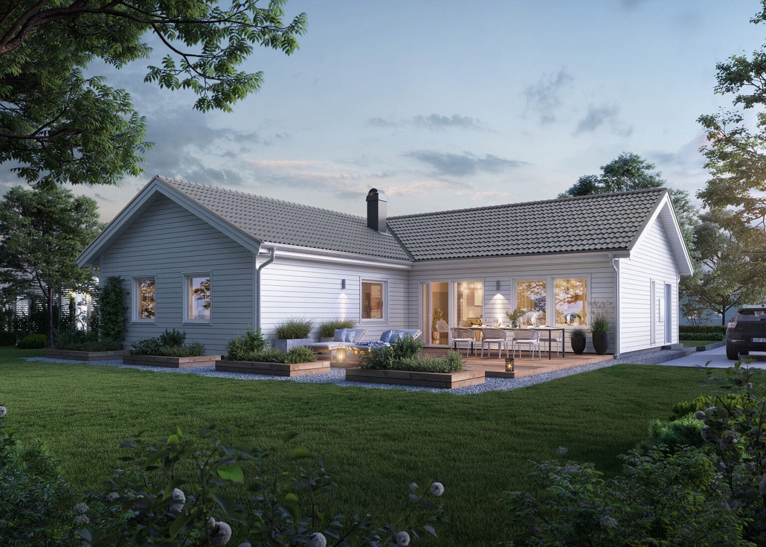 Ett modernt enplanshus i vinkel – Prio 141 Modern