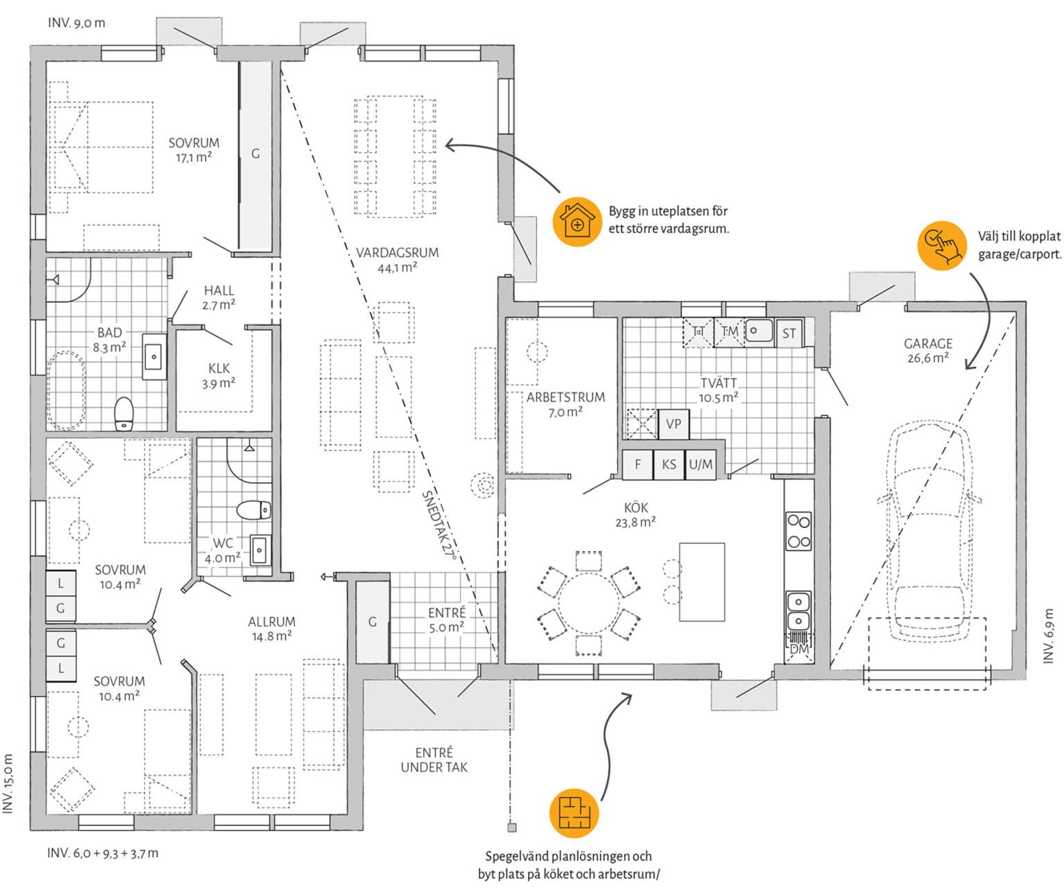 Enplanshus i lantlig stil med vinkel – Vikhem Traditionell